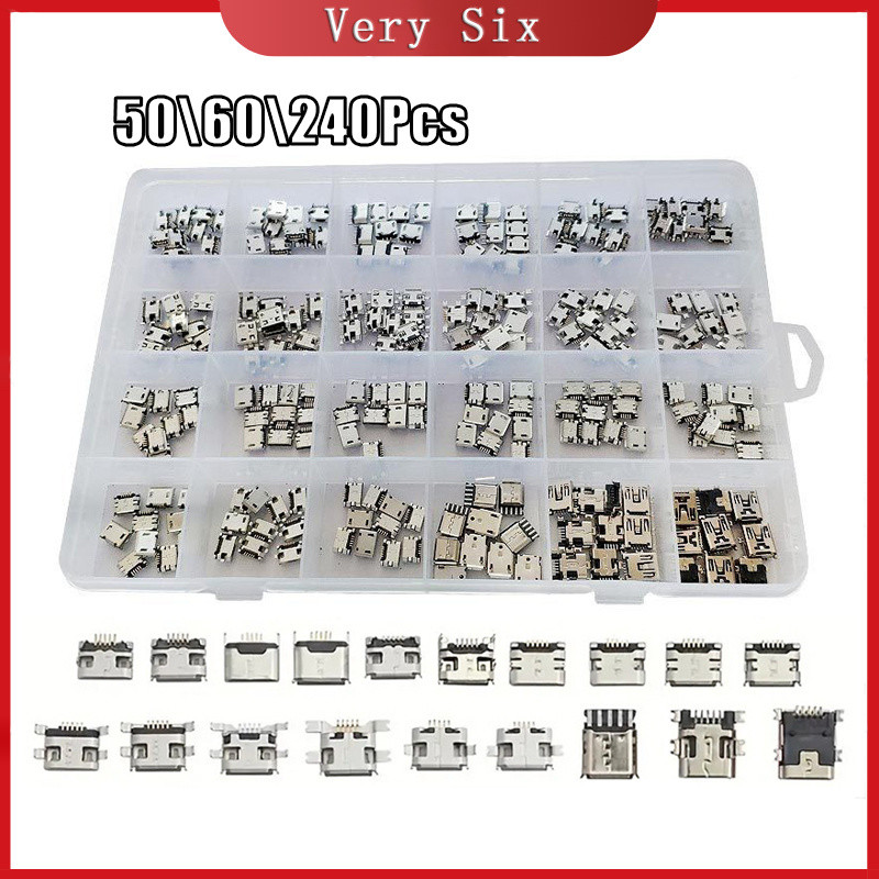 50/60/240Pcs Micro USB Socket USB Connector Female Port Jack Tail ...
