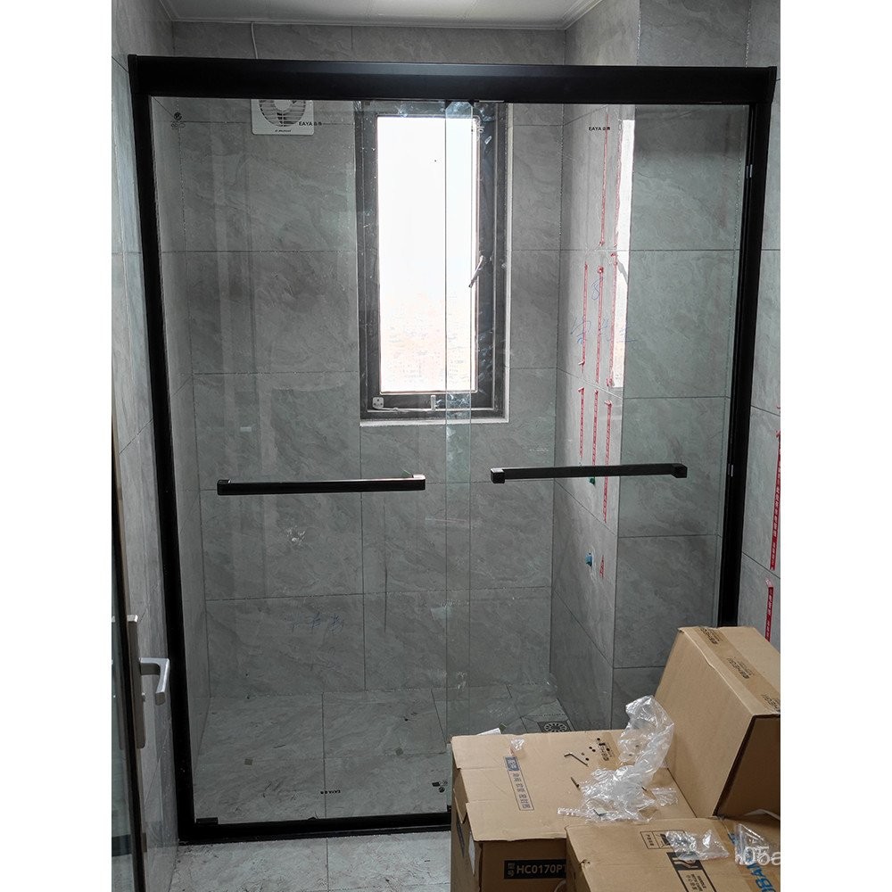 Black Double Sliding Door with Wheels, Wet and Dry Partition, Two-Way ...
