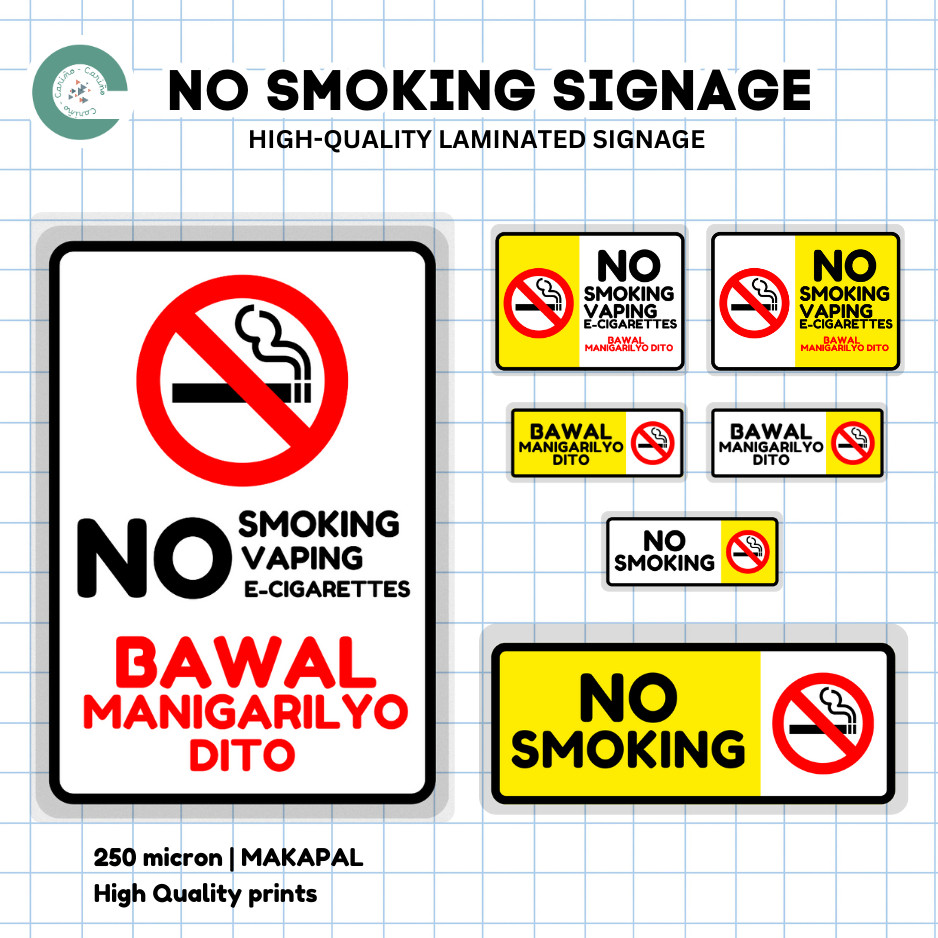 Laminated | No Smoking | Bawal Manigarilyo Signage l No Vaping Signage ...