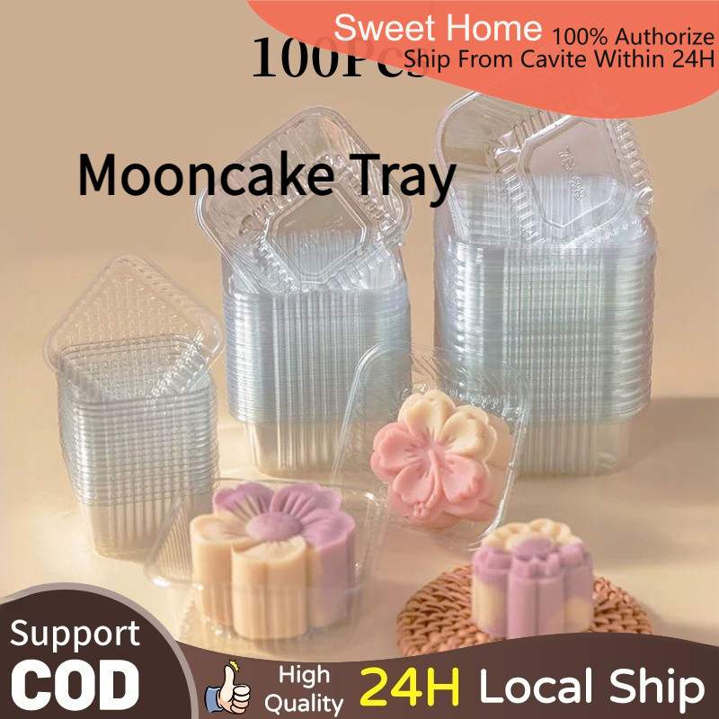 100pcs Transparent Mooncake Plastic Tray PET Pastry Cake Egg Yolk Crisp ...