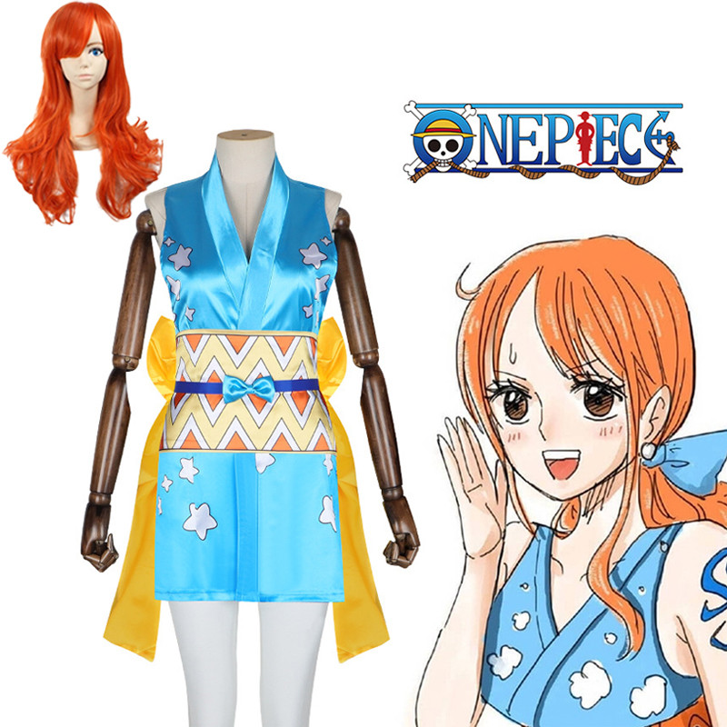 Anime One Piece Nami Wano Costume for Adult Women Nami Blue Sexy Yukata ...