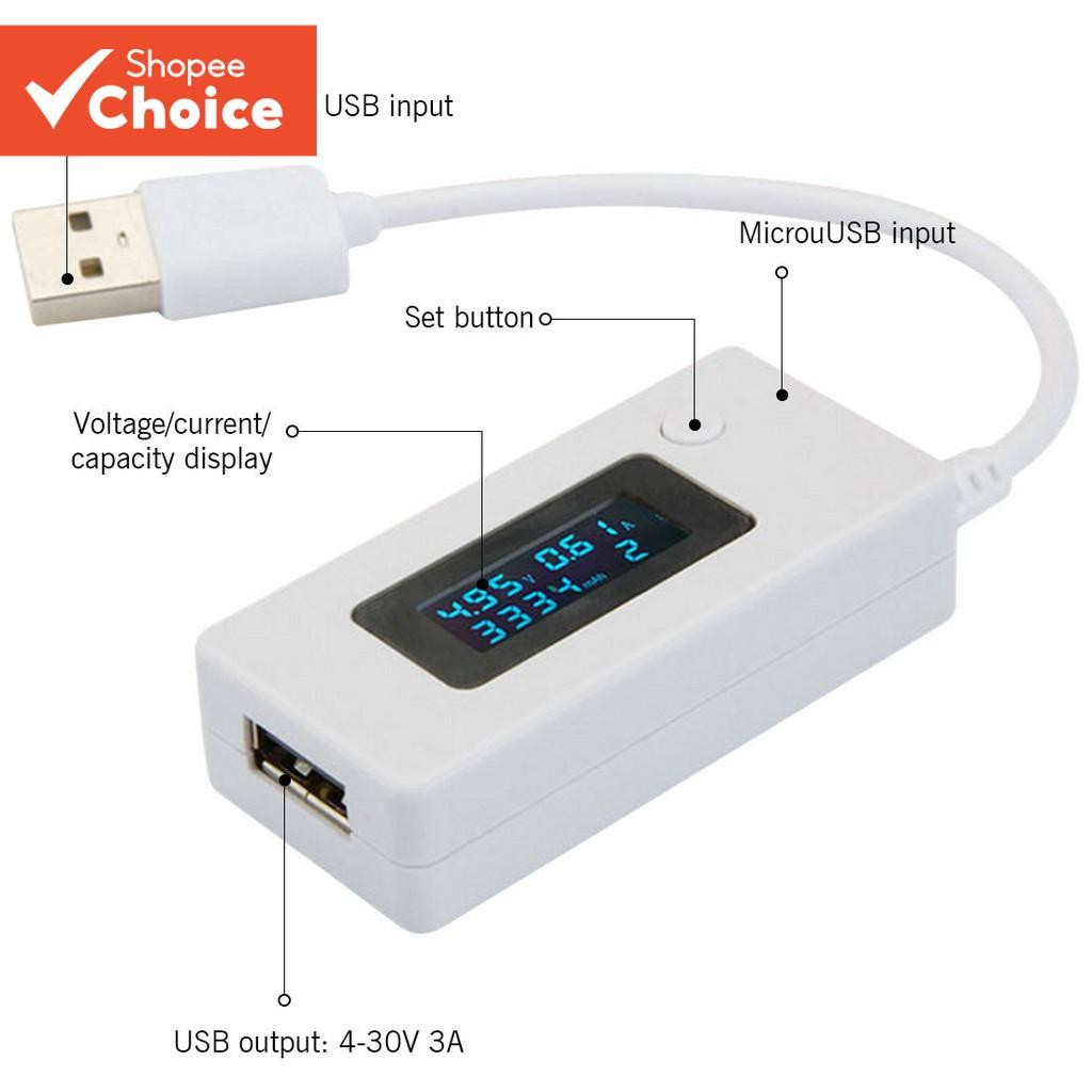Usb tester Current voltmeter tester White tail LCD display power ...