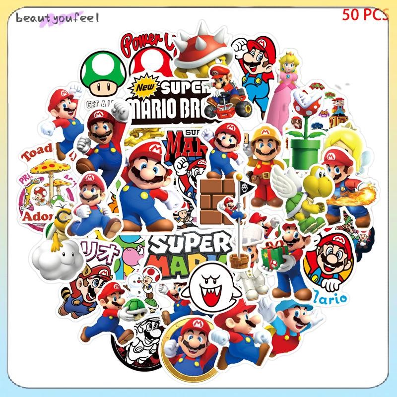 Beautyoufeel 50Sheets Super Mario Bros Stickers For Water Bottles Cute ...
