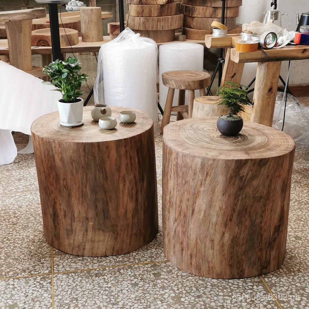Round Stool Large Wood Small Leaf Camphor Wood Root Carving Tea Table ...