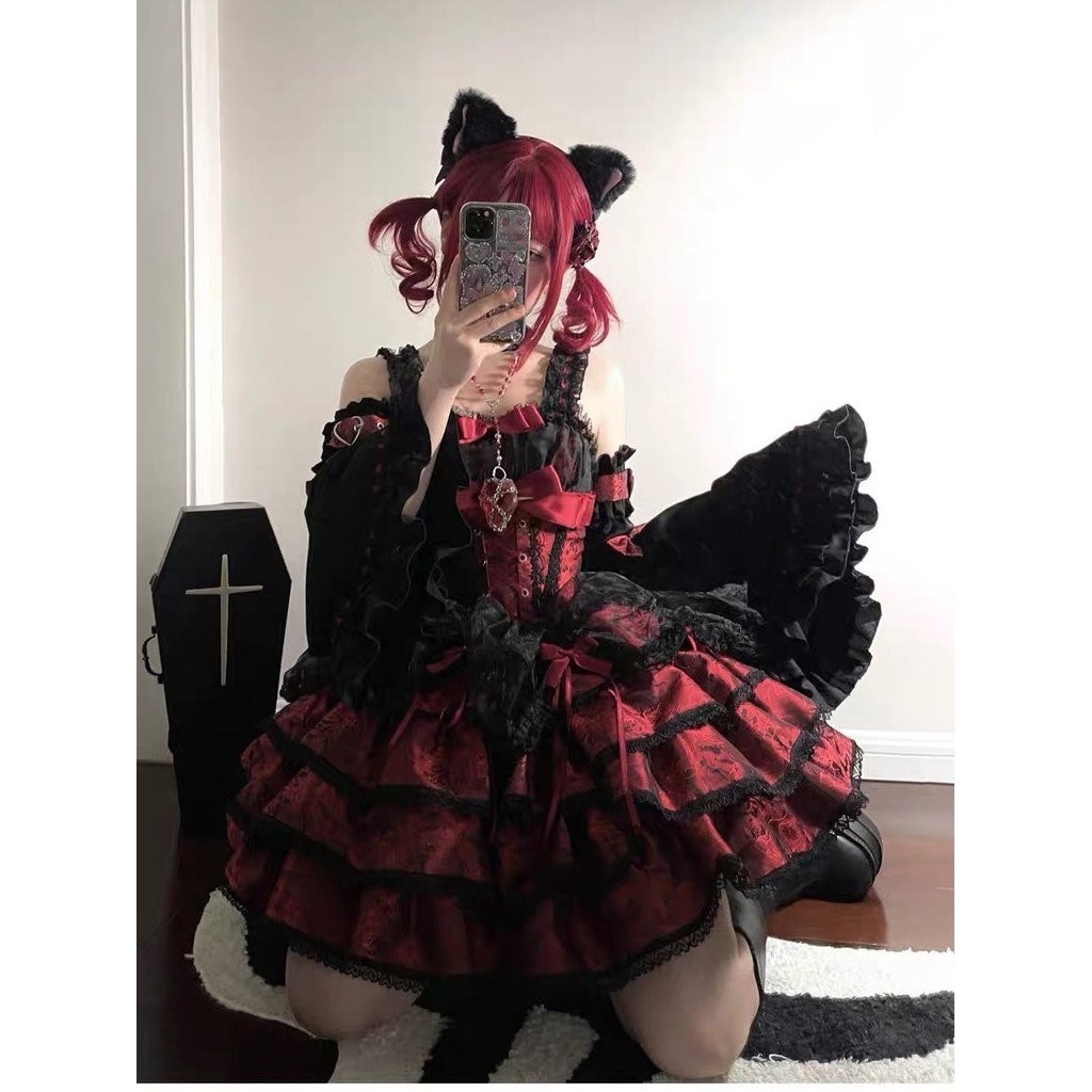 [7040People Collection]Black and Red Spicy Girl Rose Butler JSK ...