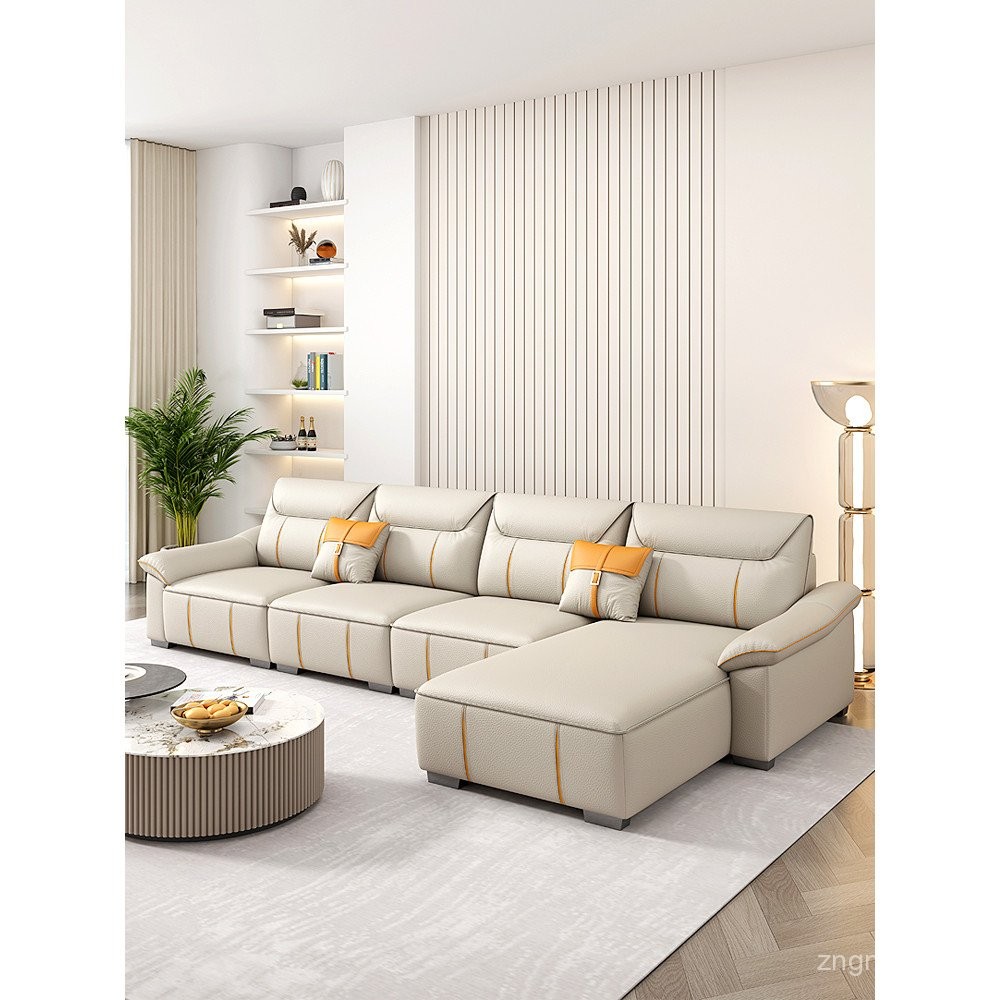 Genuine Leather Sofa Italian Style Simple Modern Living Room Straight ...