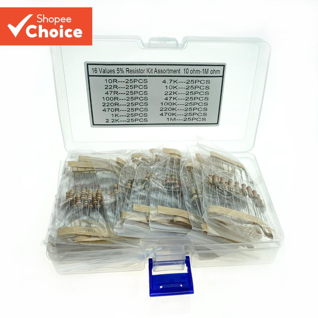 400pcs 16 Values 1/2W Resistor from 10 Ohm to 1M Ohm 5% Carbon Film ...