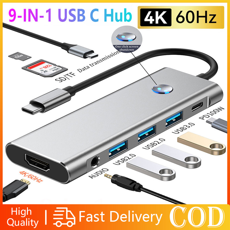 USB C Hub 9 In 1 Docking Station One-button Switch Type C To HDMI With ...
