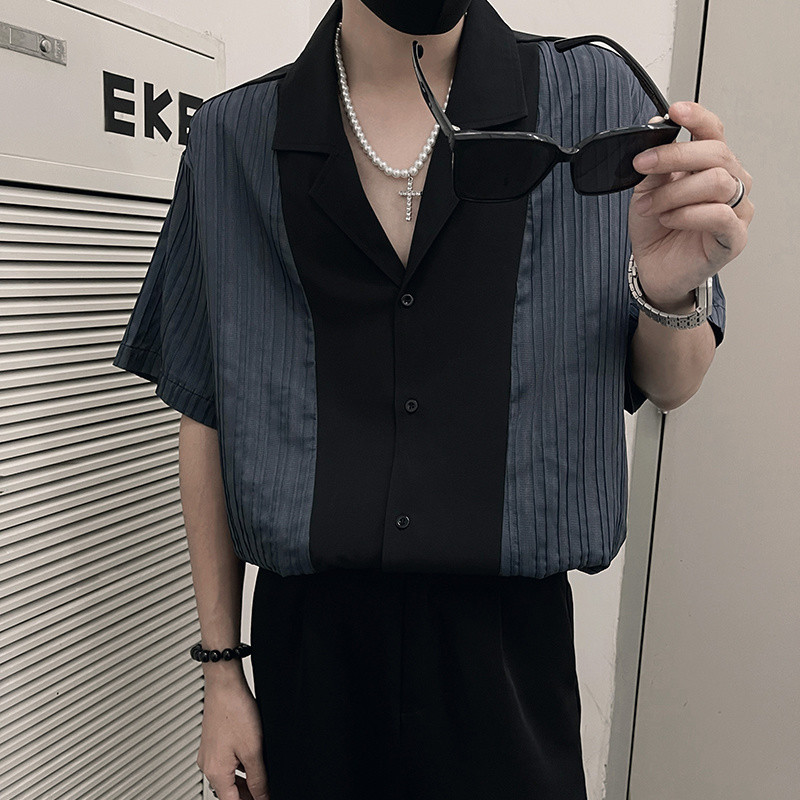Drapey Short-Sleeved Shirt Men Street Wear Trendy All-Match Ruffian ...
