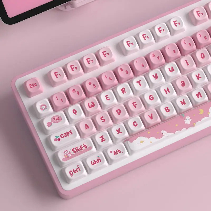 Custom Pink Rabbit Dye Sublimation PBT Keycaps MOA Profile for MX ...