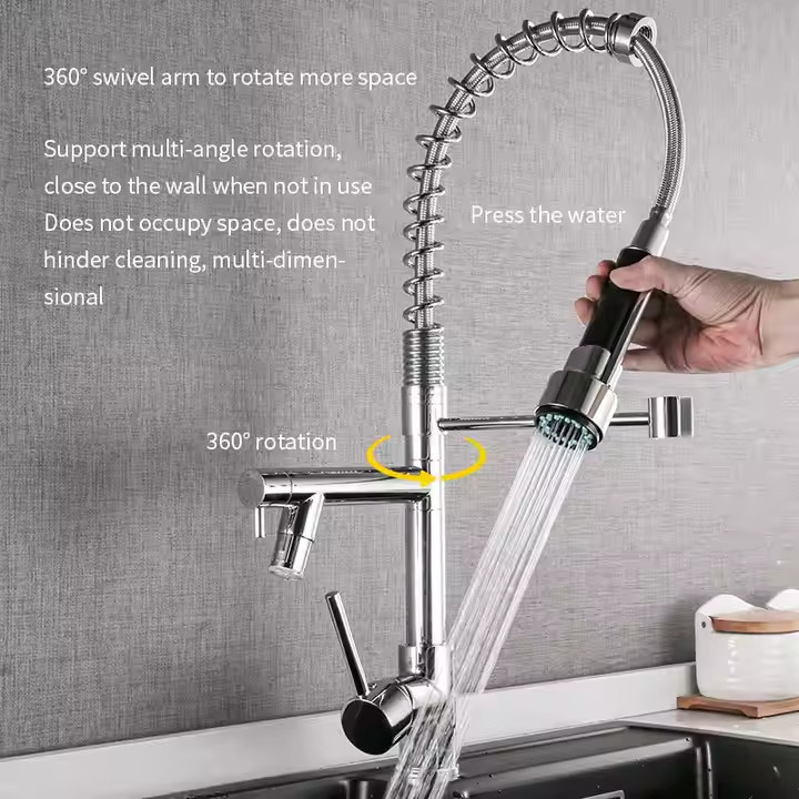 Kitchen single cold vertical wall dual purpose spring pull stainless ...