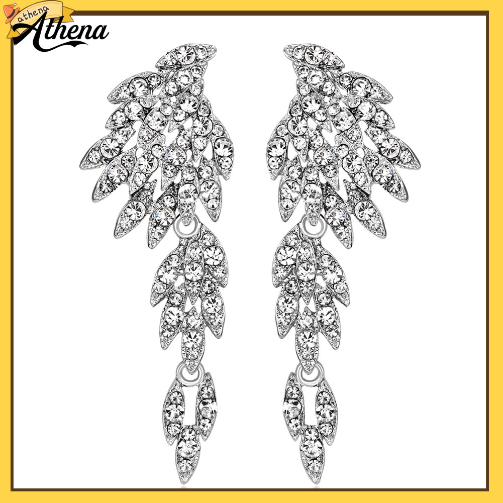 AT| Elegant Full Rhinestones Wing Dangle Drop Pierced Earrings Women ...