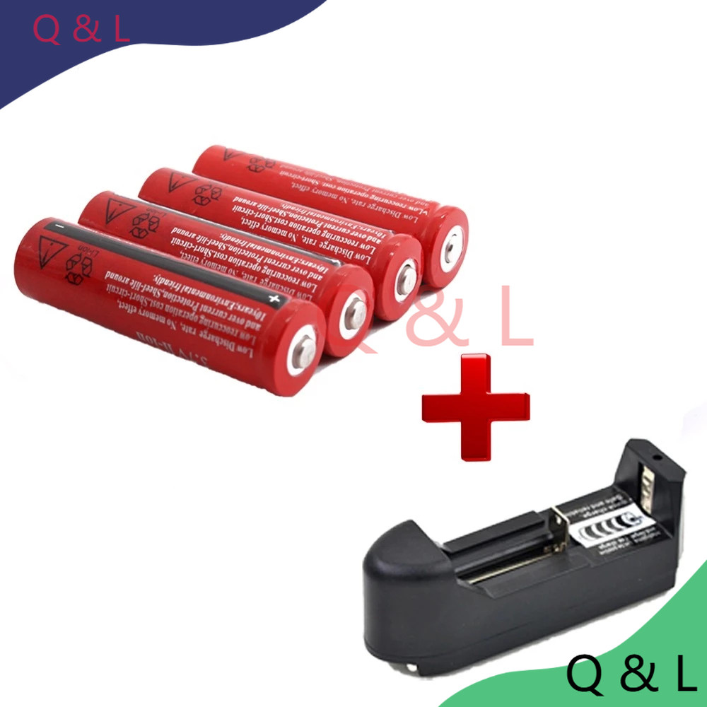 QL（ 1 charger）4pcs 3.7V 18650 Li-ion 6800mAh rechargeable battery packs ...