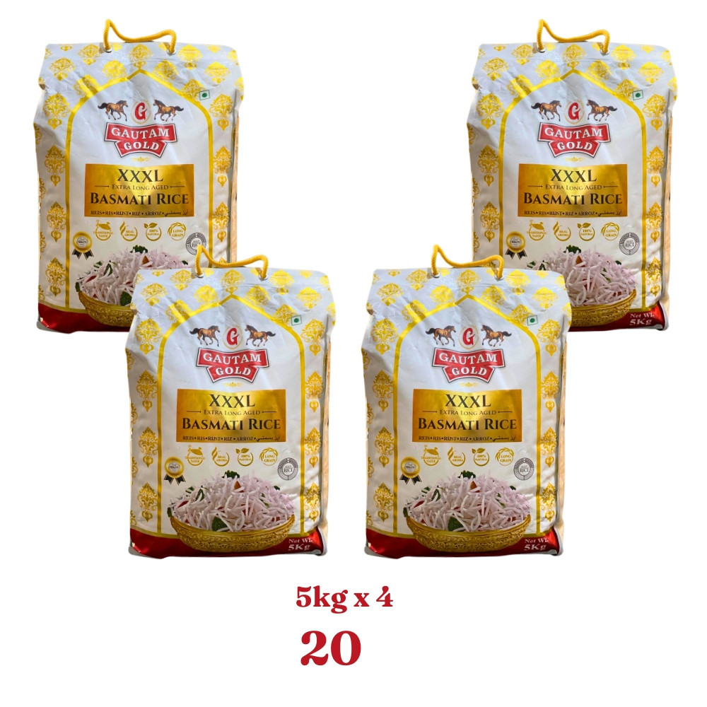 Gautam Gold XXXL Basmati Rice 5kg*4 (20kg) – Extra Long Grain, Aged to ...