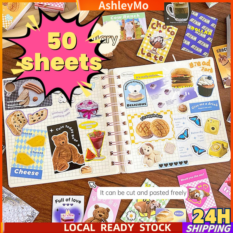 Ashleyshop 50 Sheets Ins Notebook Sticker Vintage Style Sticker Mini ...