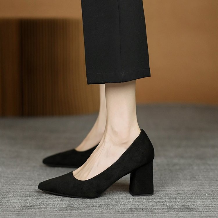 Black Office Heels for Women Comfy Chunky Heeled Pumps for Flight ...