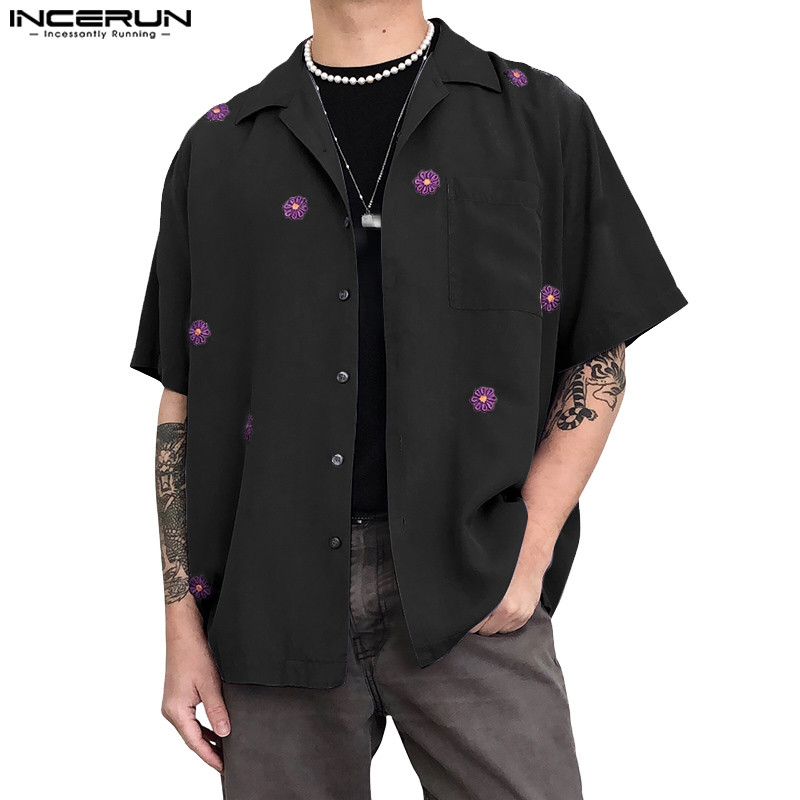 INCERUN men's embroidered floral short sleeved shirt | Shopee Philippines
