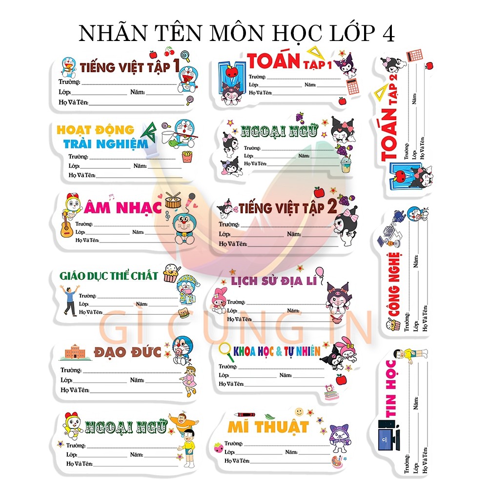 Combo of 30 Grade 4 Name Labels - All Subjects + Self-written White ...