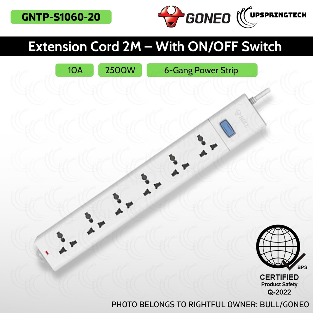 Bull / Goneo 6-Gang Extension Cord 2M – With ON/OFF Switch | American 3 ...