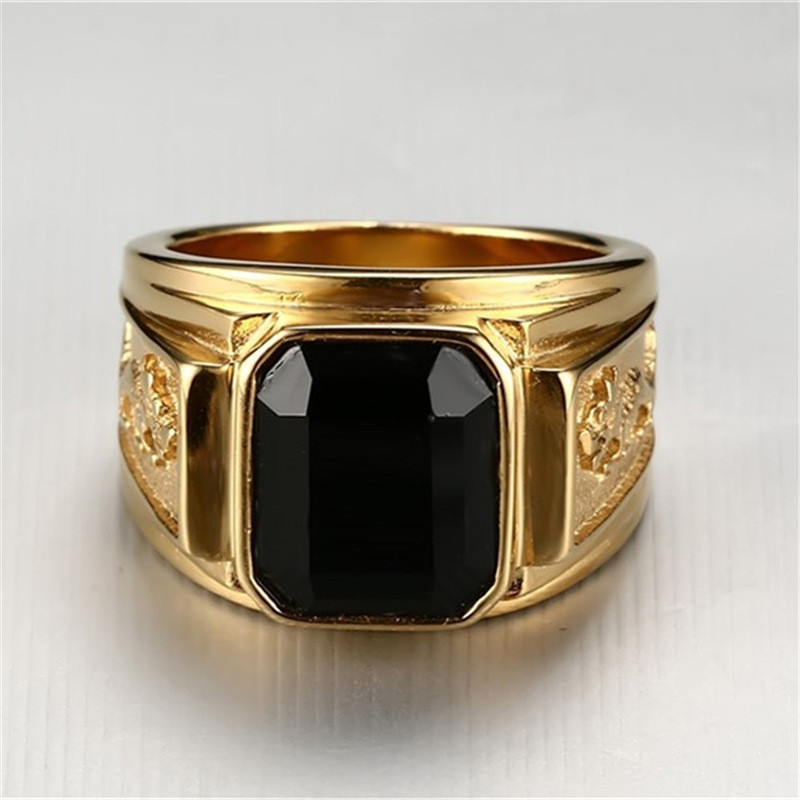 Men's Ring, Trendy Fashion Gold Ring, Men's Retro Square Gemstone Ring ...