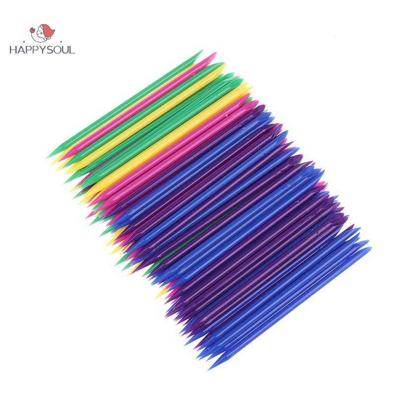 New 100 Pcs/Lot Cuticle Pusher Double End Colorful Manicure Plastic ...