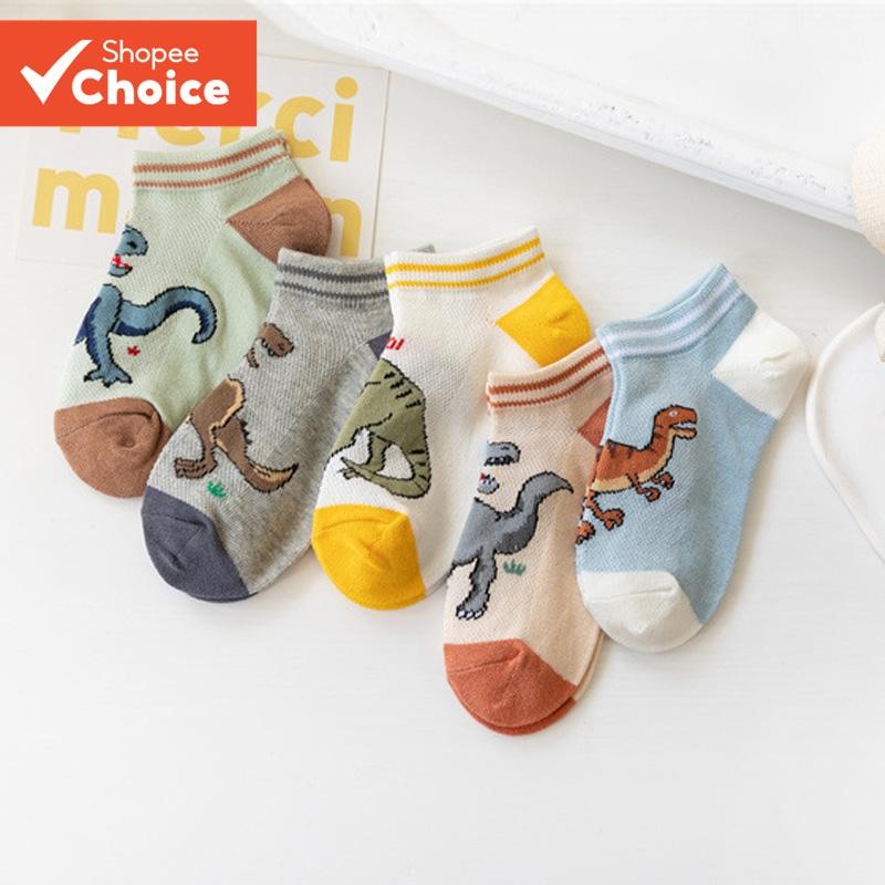 5 Pairs Boys Socks Summer Thin Pure Cotton Deodorant Socks Dinosaur ...