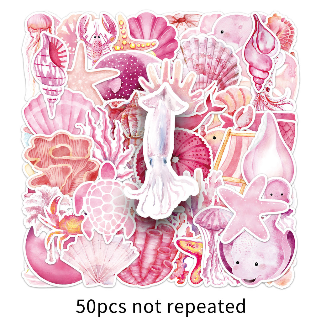 50pcs Pink Ocean Graffiti Stickers Cute Marine Life Decorative Stickers ...