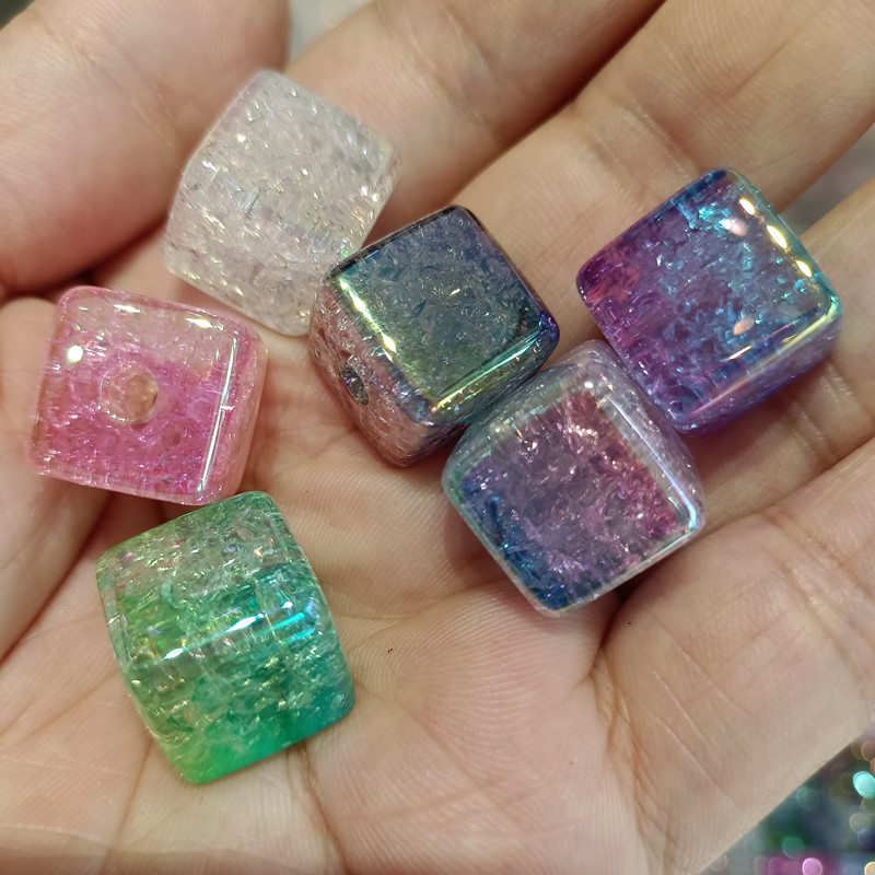 15mm UV Coated Cracked Cube Beads Color Change Square Beads Straight ...