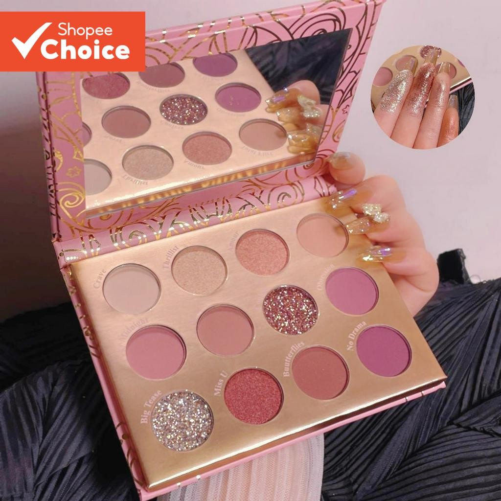 Rose Color Makeup Palette Eyeshadow Highlight Makeup Palette 12 Colors ...
