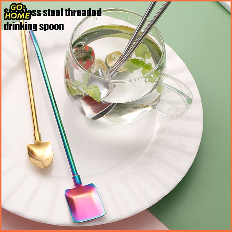 【GO⚡】Stainless Steel Threaded Straw Spoon Long Handled Watermelon ...