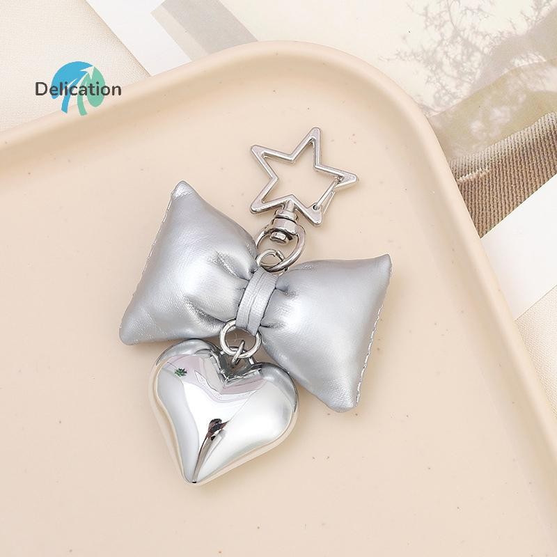 Delication PU Bowknot Key Chain Silver Heart Phone Pendant Pentagram ...