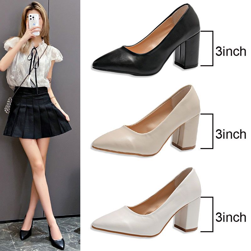 Black pointed leather fashionable casual formal school shoes for women ...