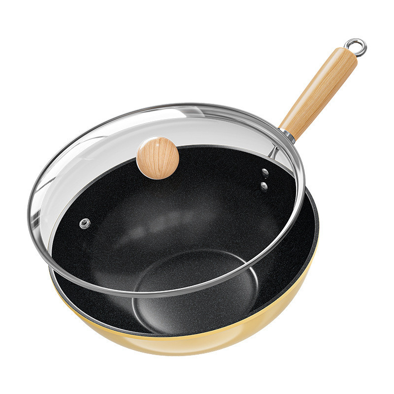 Non-Stick Stir Fry Pan - 24cm Wok Pan - Granite Coating - High-Sloped ...