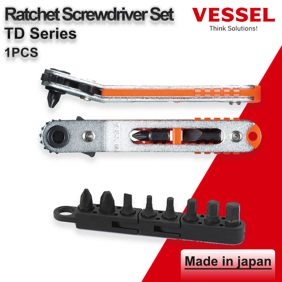 VESSEL Mini Rachet Wrench Set with Bits Low-Profile Flat Plate Ratchet ...
