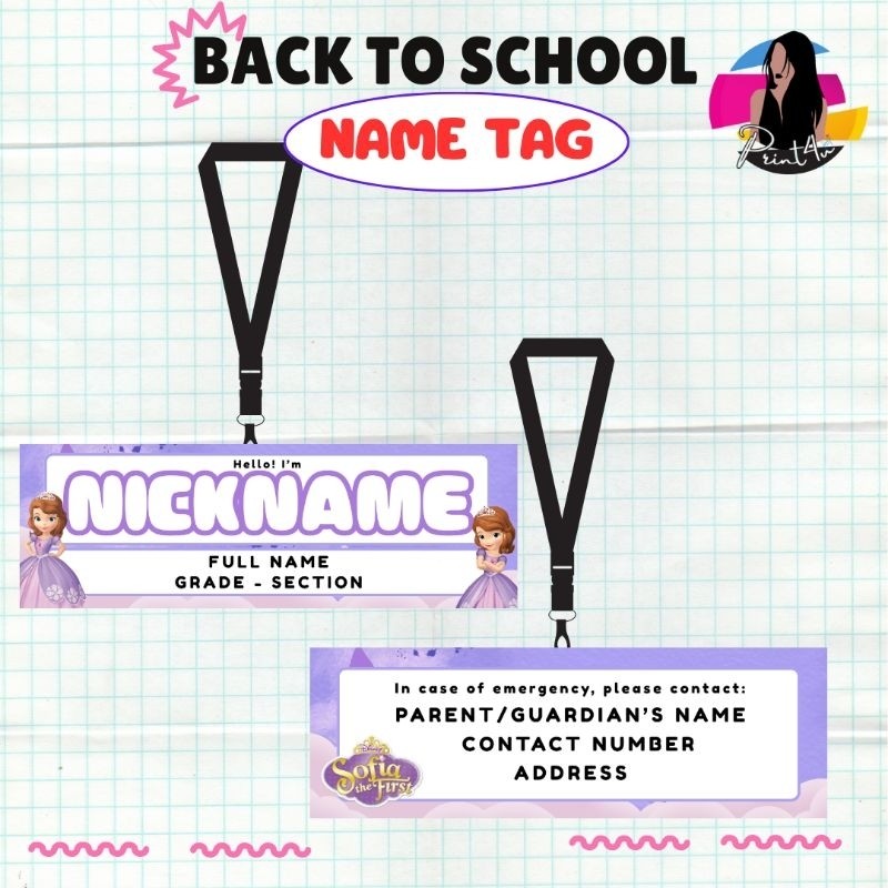 Name Tag Sofia The First Laminated Nameplate for students - Back to ...