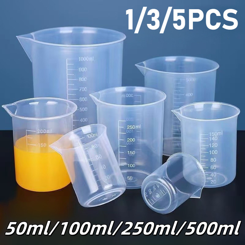 1/3/5PCS Measuring Cup Transparent Plastic Beaker Graduated Liquid Cup ...