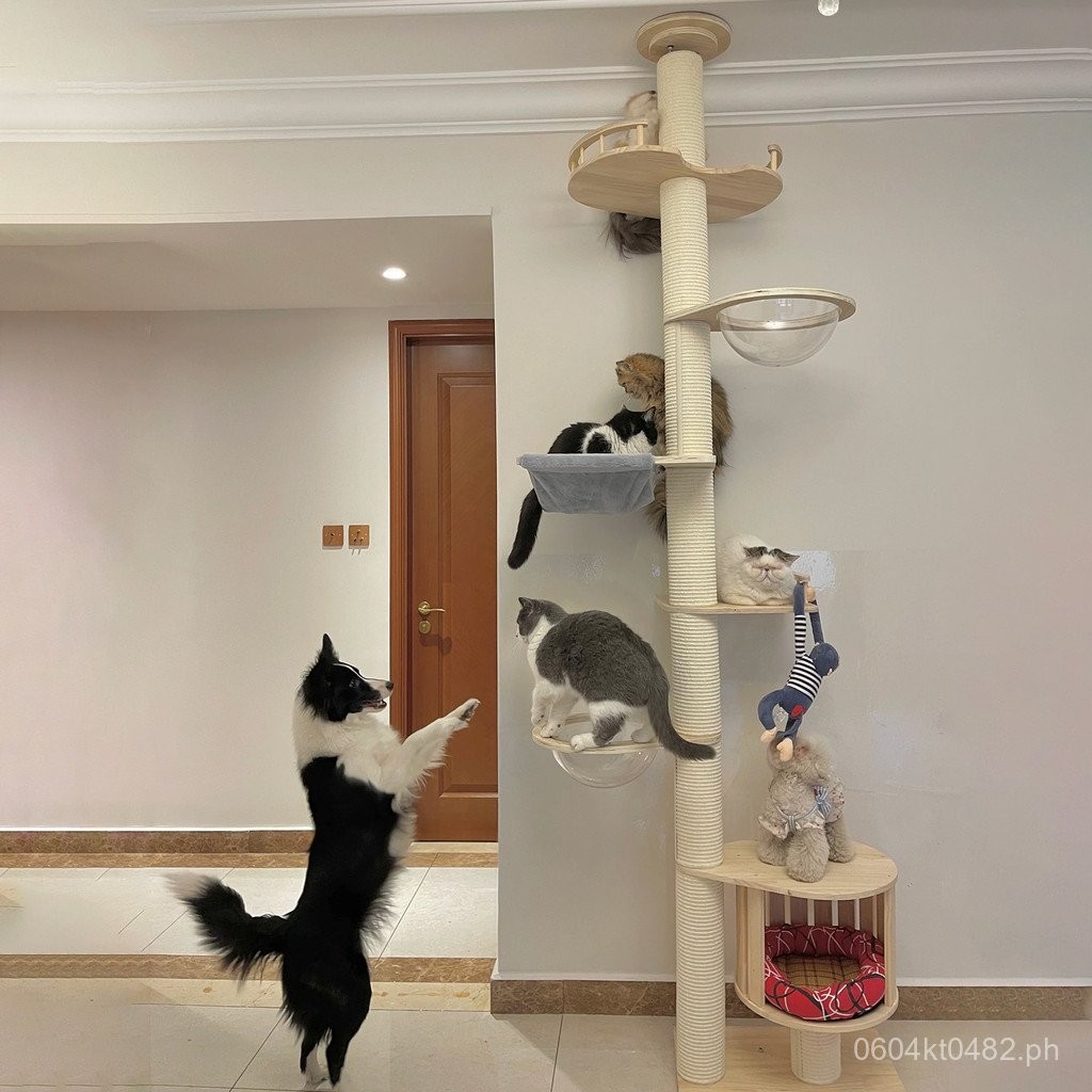 Integrated Sky Pillar Cat House Solid Wood Cat House Large Cat Tree ...