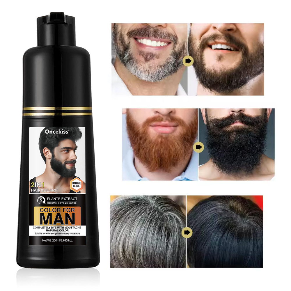 200ml Natural Men Hair Beard Color Dye Easy to Color Stylish Mustache ...