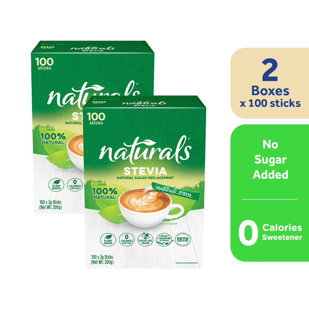 Naturals Stevia Zero Calorie Sweetener 100 Sticks - 2 Boxes (Natural ...