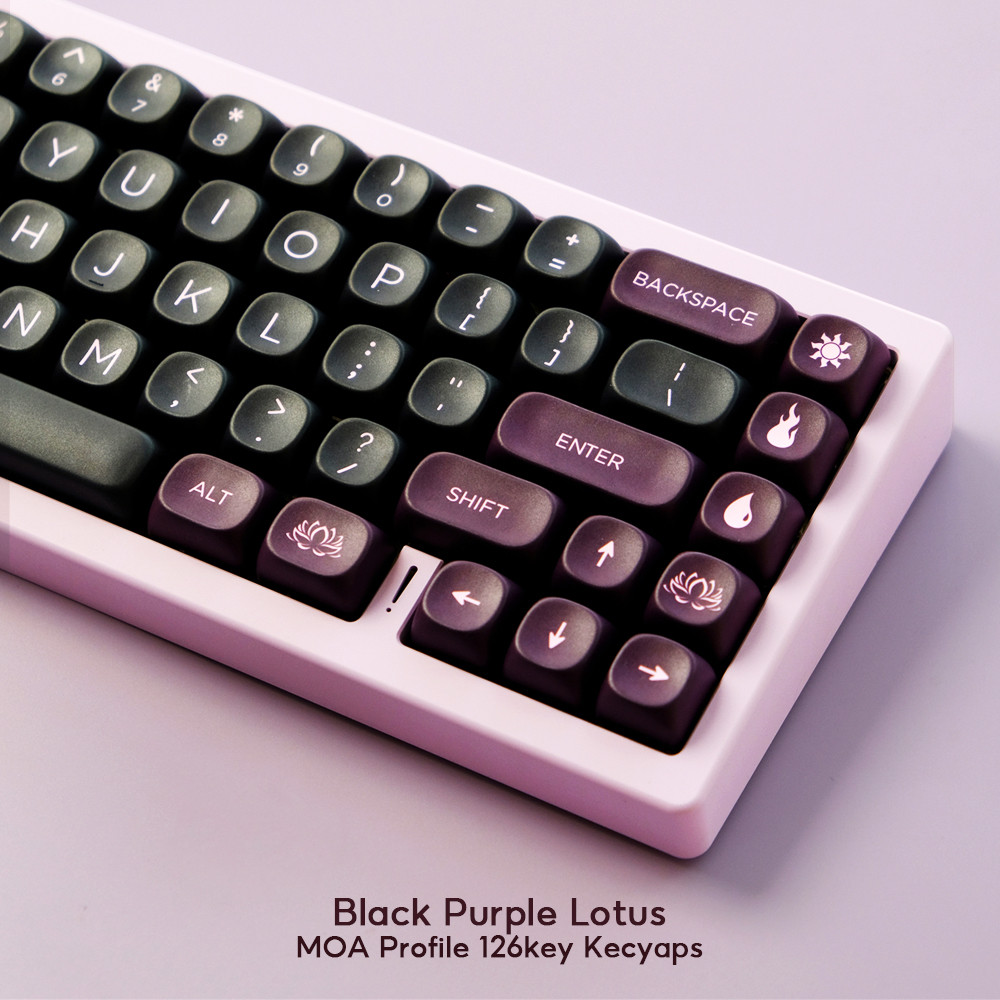 Black Purple Lotus Keycaps 126Keys/Set PBT MOA Profile Custom Keycaps ...