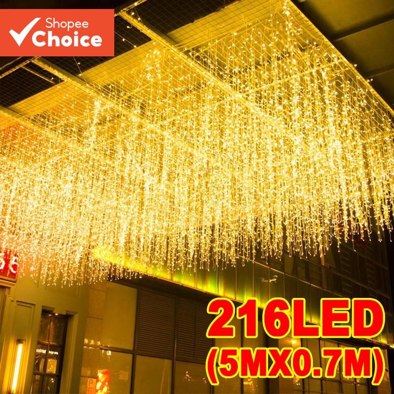 Waterproof 96/216LED Light Icicle Waterfall Fairy String Curtain Lights ...