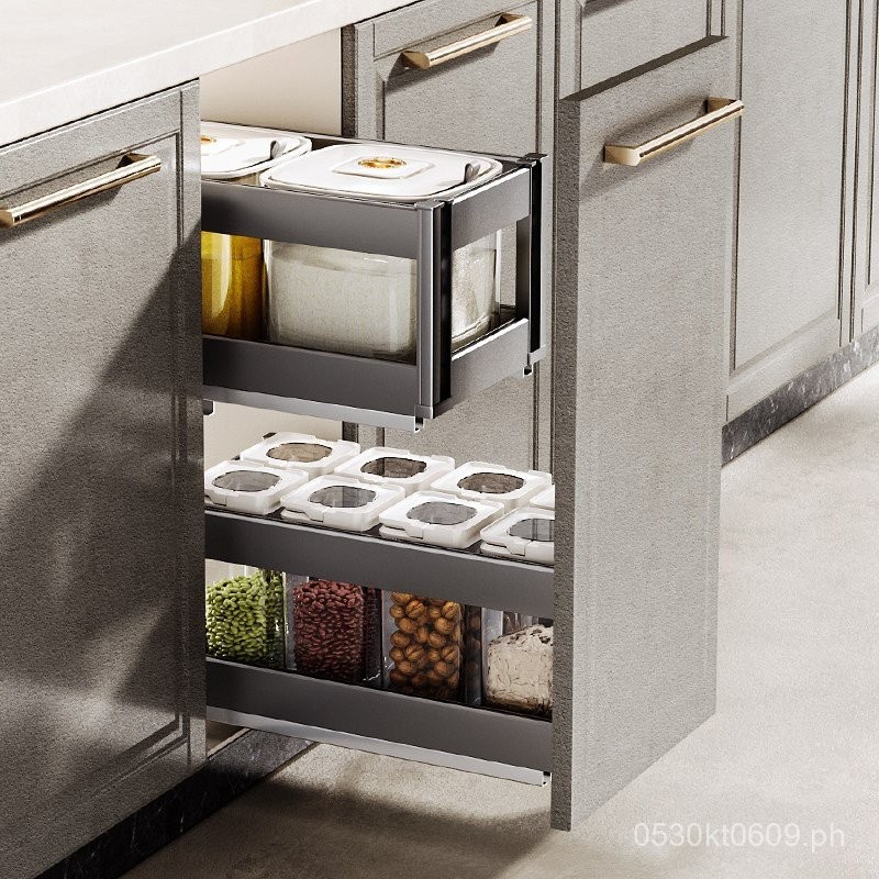 Built-in Double-layer Rice and Flour Storage Box Kitchen Built-in Pull ...