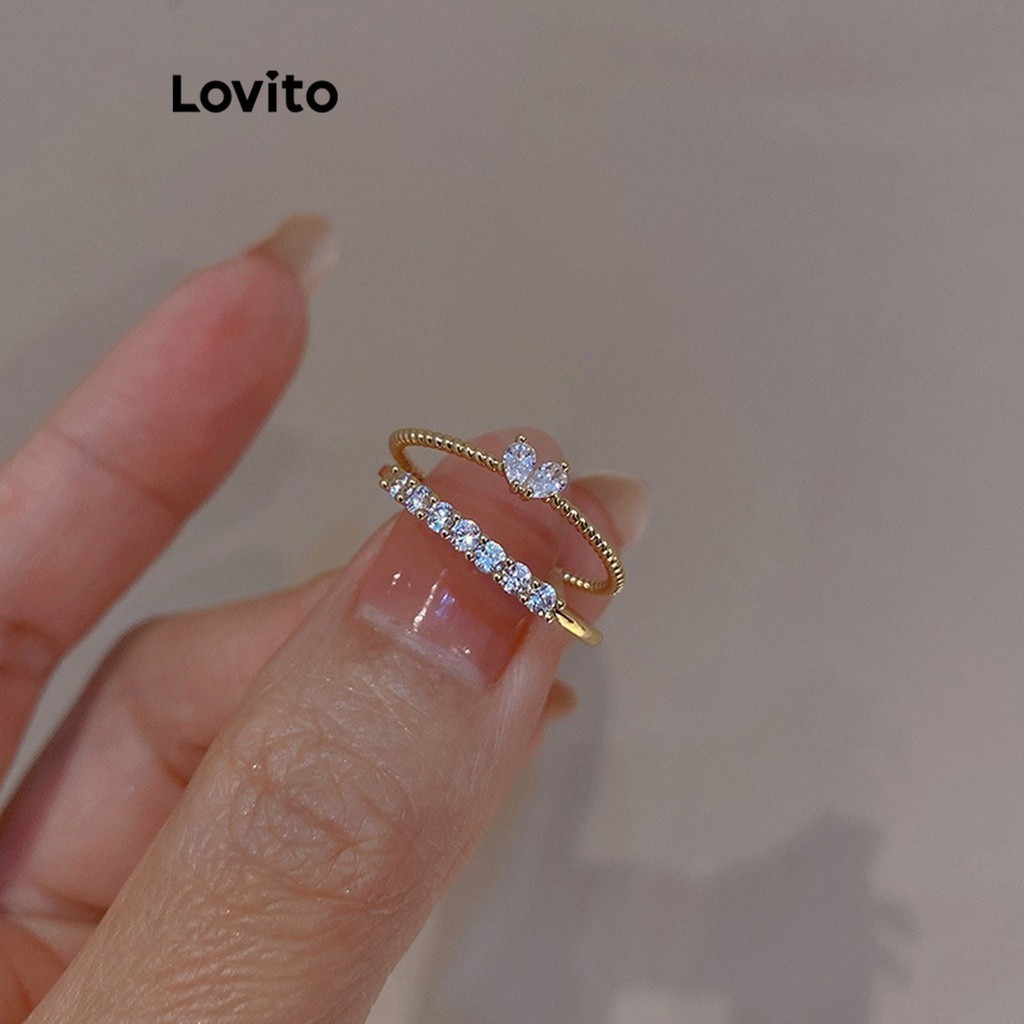 Lovito Women Casual Rings Heartshape Rhinestone Two Piece Set Couple ...