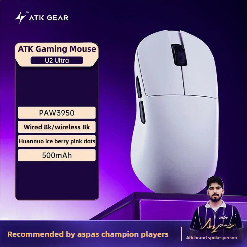 ATK U2 Mouse Tri-mode Wireless 8000Hz Mouse Paw3950 Paw3395 Low Delay ...