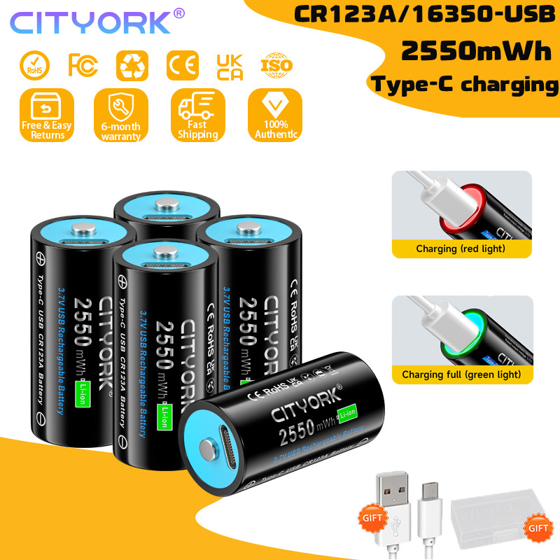 CITYORK CR123A 3.7V 16340 Rechargeable Battery 16350 Lithium Battery ...