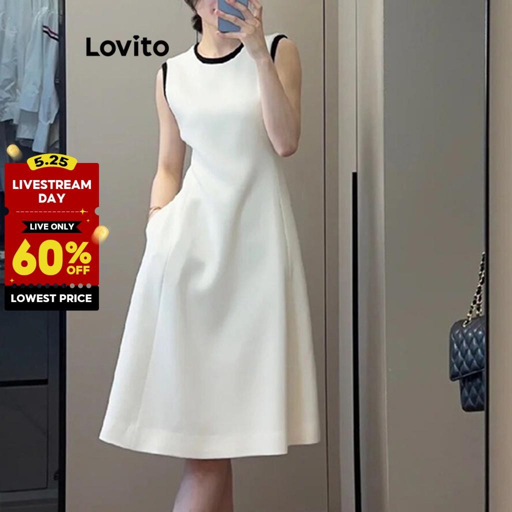 Lovito Women Elegant Plain Contrast Binding Dress LNE34045 | Shopee ...