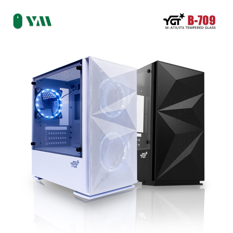 YGT B-709 Tempered Glass Case Micro-ATX/ITX Gaming Desktop Case black ...