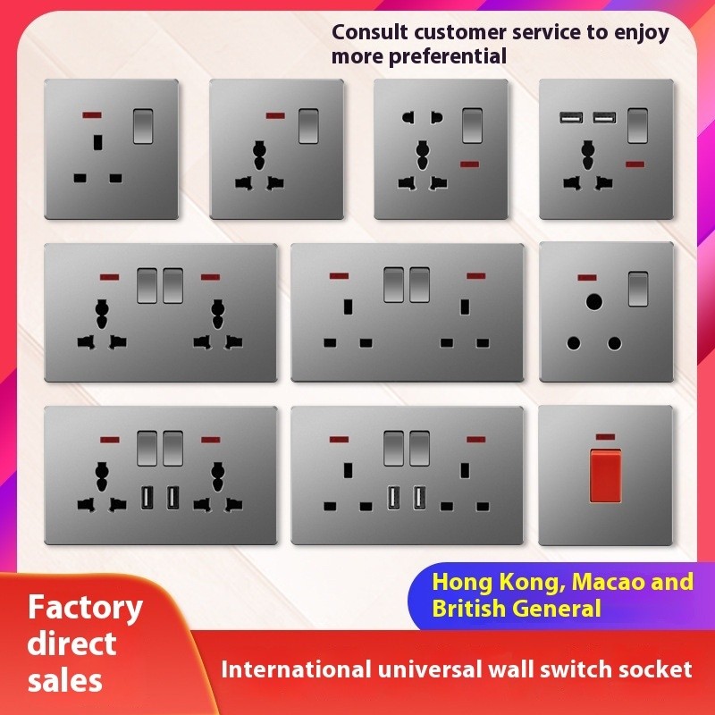 Hong Kong Macau One Open 13a British Switch Socket Gray Multi Function Three Hole British