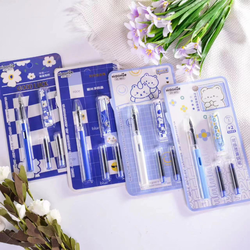 Blue ink bag pen set with high aesthetic appeal suitable for elementary ...