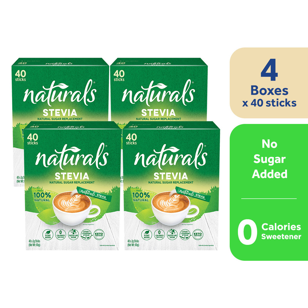 Naturals Stevia Zero Calorie Sweetener 40 Sticks - 4 Boxes (Natural ...